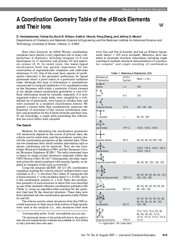 (PDF) A Coordination Geometry Table of the d-Block Elements and Their Ions