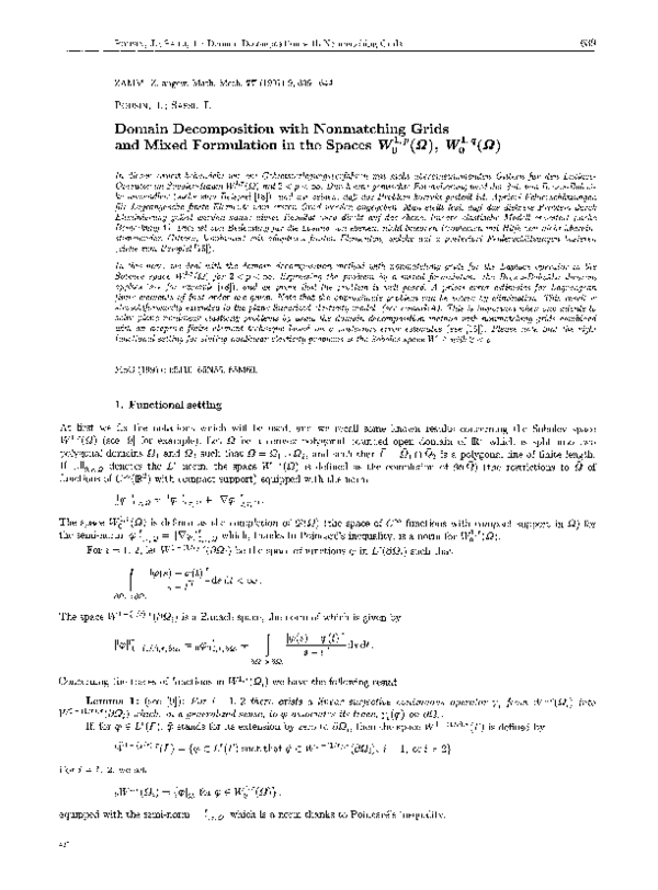 (PDF) Domain Decomposition with Nonmatching Grids and Mixed Formulation in the SpacesW01,p(Ω),W01(Ω)