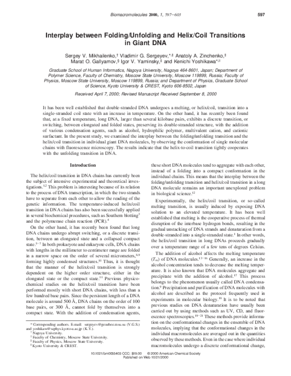 (PDF) Interplay between Folding/Unfolding and Helix/Coil Transitions in Giant DNA
