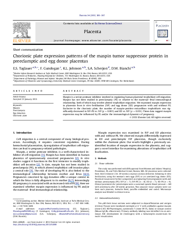 (PDF) Chorionic plate expression patterns of the maspin tumor ...