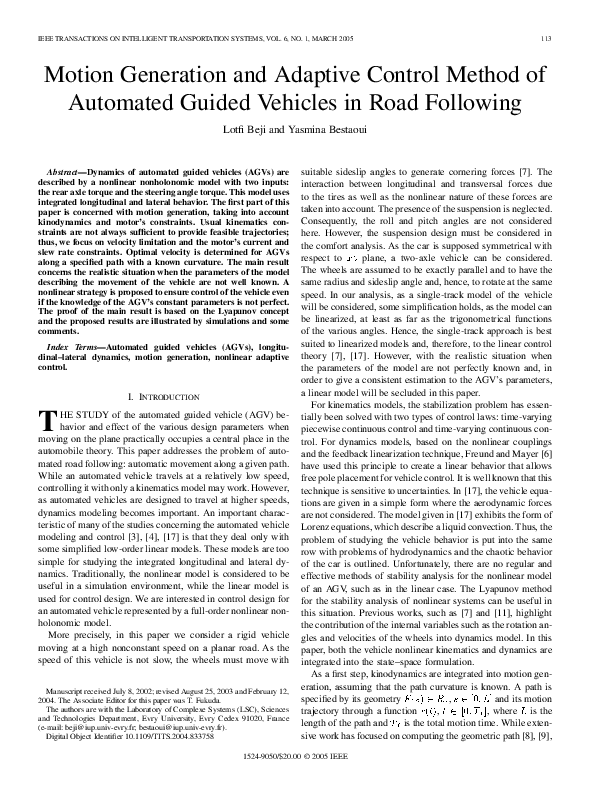 (PDF) Motion Generation and Adaptive Control Method of Automated Guided ...