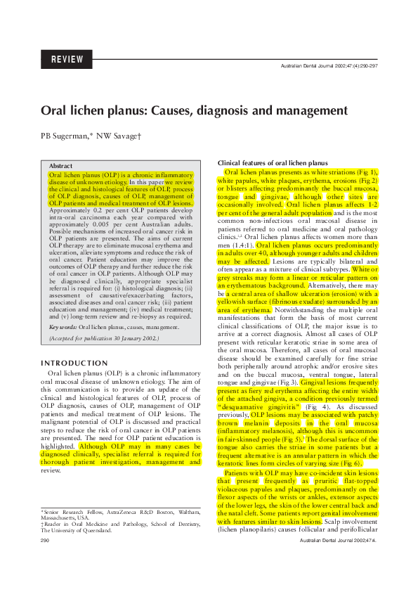 (PDF) Oral lichen planus: Causes, diagnosis and management