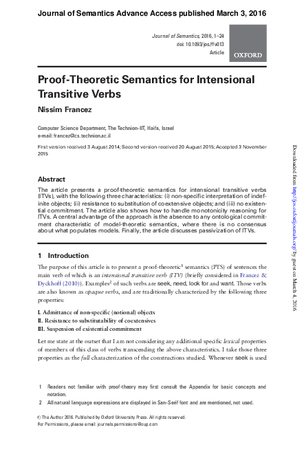 (PDF) Proof-Theoretic Semantics for Intensional Transitive Verbs