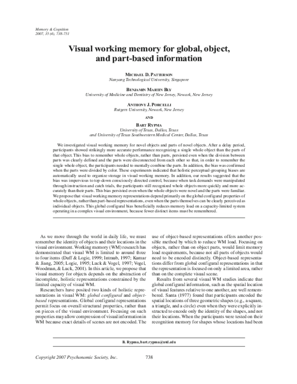 (PDF) Visual working memory for global, object, and part-based information
