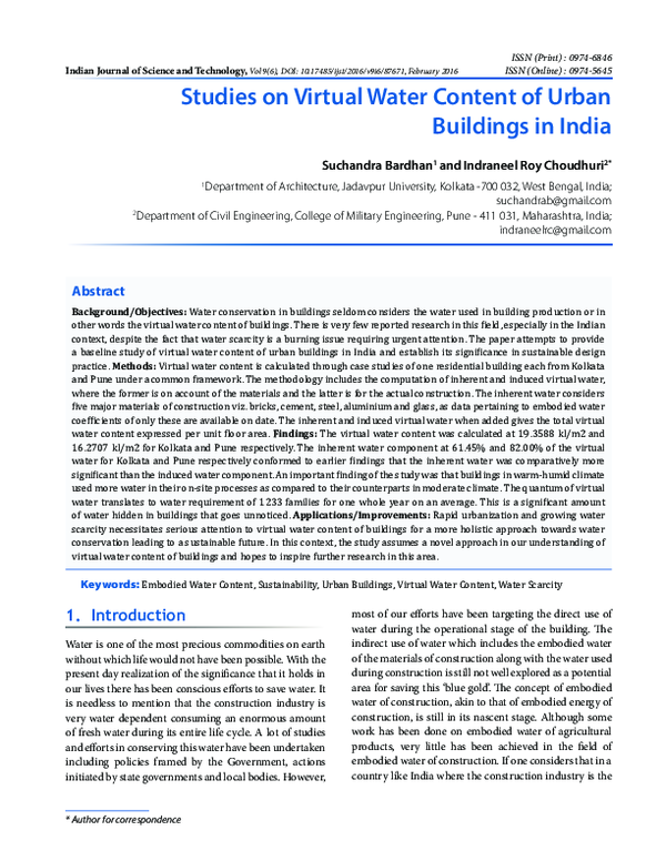 (PDF) Studies on Virtual Water Content of Urban Buildings in India