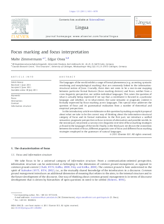 (PDF) Focus marking and focus interpretation