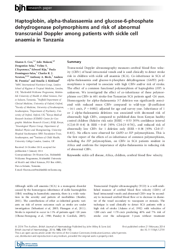 (PDF) Haptoglobin, alpha-thalassaemia and glucose-6-phosphate ...