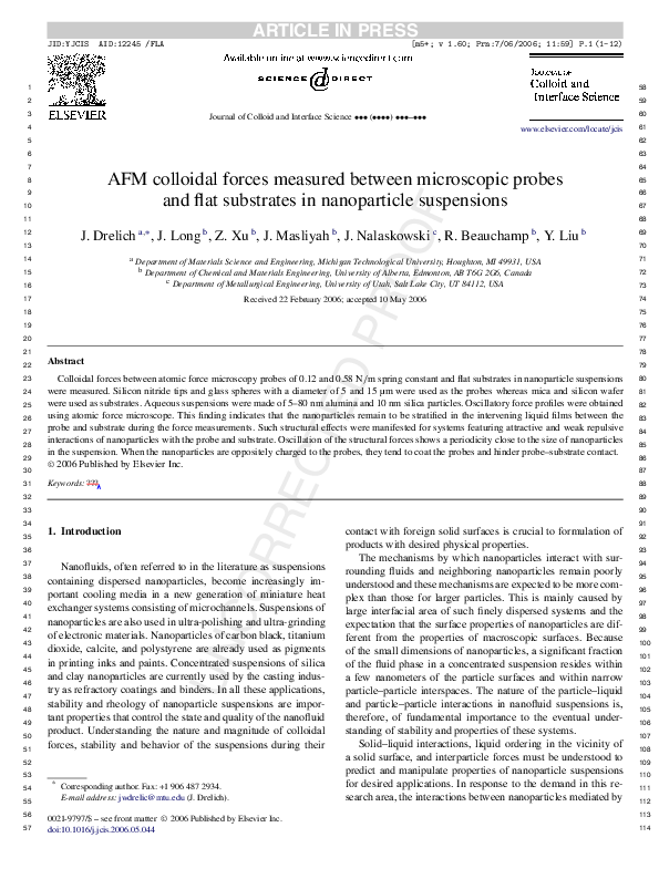 (PDF) AFM colloidal forces measured between microscopic probes and flat ...