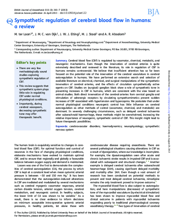 (PDF) Sympathetic regulation of cerebral blood flow in humans: a review