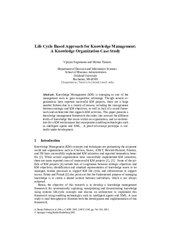 (PDF) Life Cycle Based Approach for Knowledge Management: A Knowledge ...