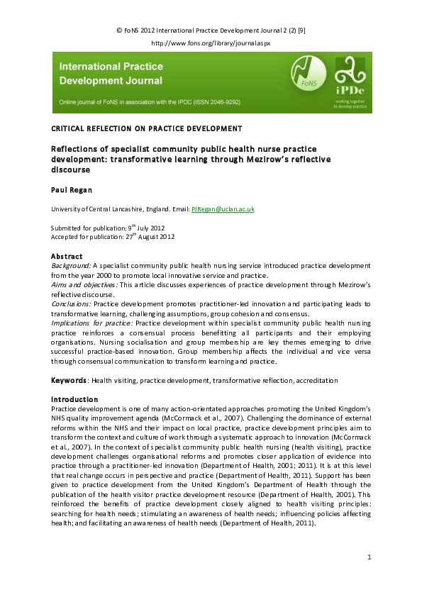 (PDF) Reflections of specialist community public health nurse practice ...