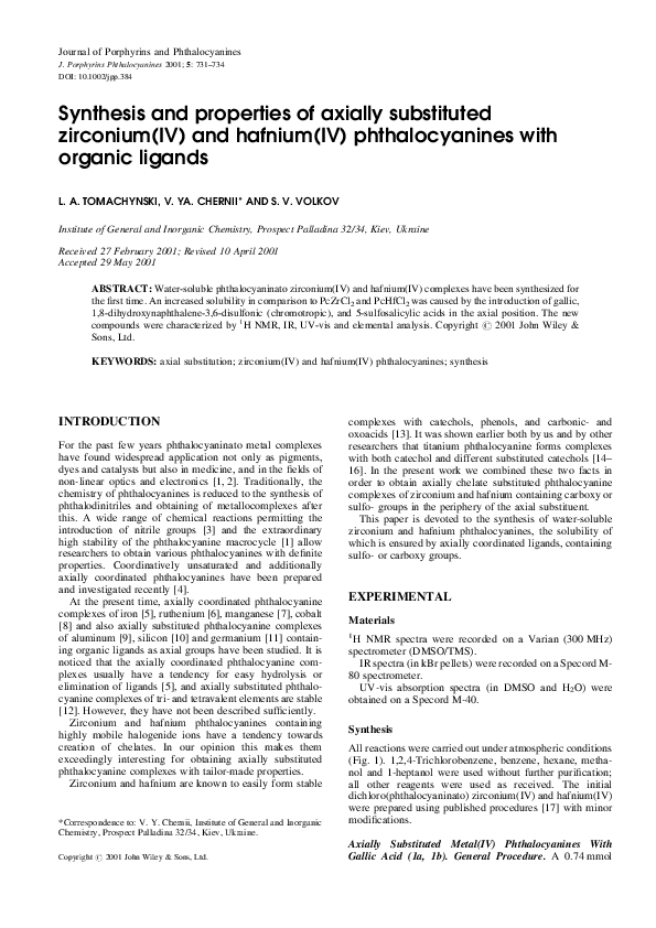 (PDF) Synthesis and properties of axially substituted zirconium(IV) and hafnium(IV ...