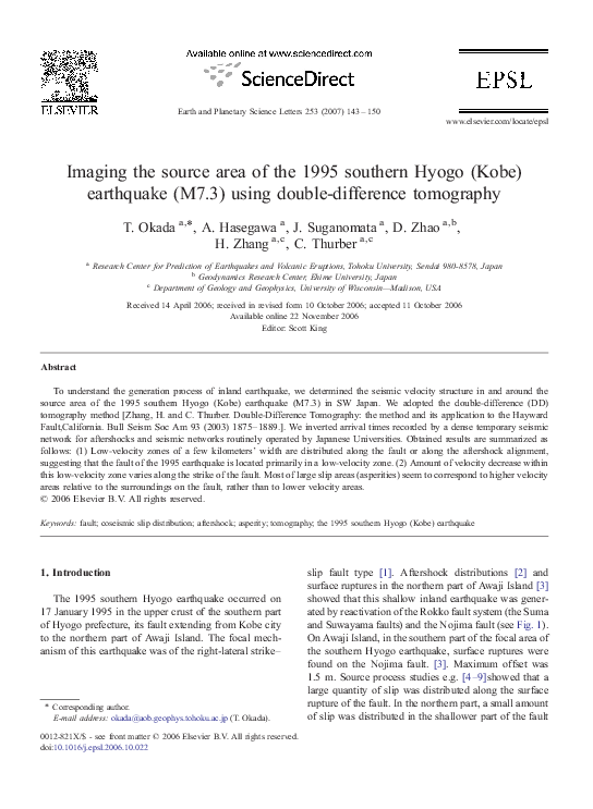 (PDF) Imaging the source area of the 1995 southern Hyogo (Kobe ...
