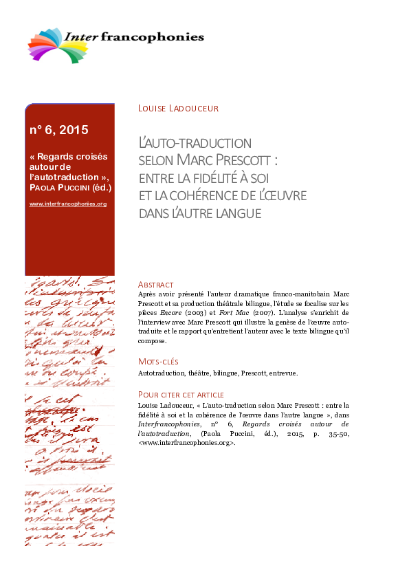 (PDF) L’auto-traduction selon Marc Prescott : entre la fidélité à soi ...