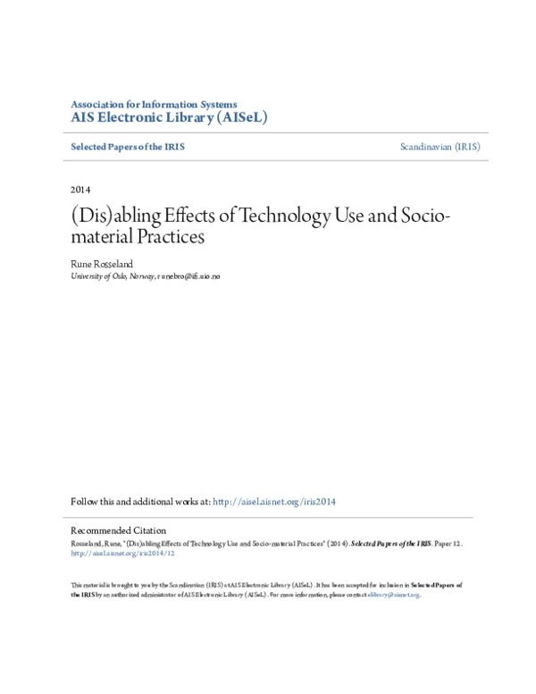 (PDF) (Dis)abling Effects of Technology Use and Socio-material Practices