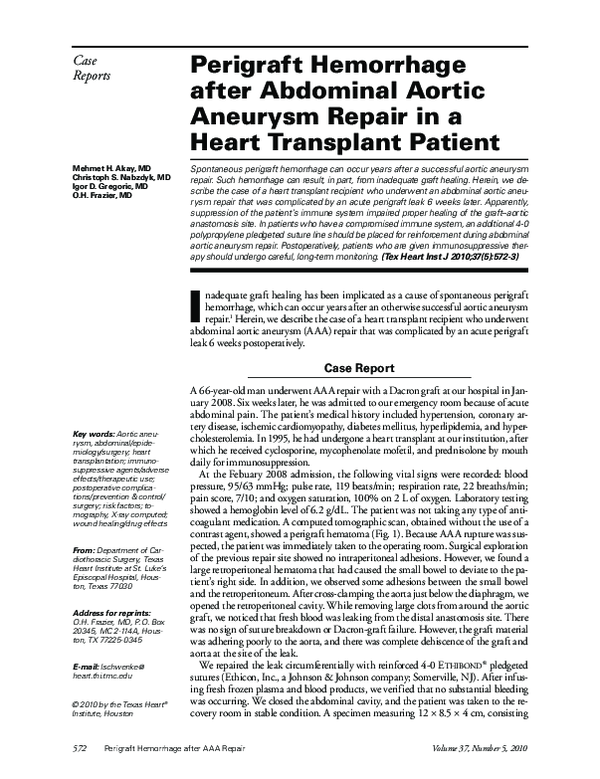 (PDF) Perigraft hemorrhage after abdominal aortic aneurysm repair in a ...