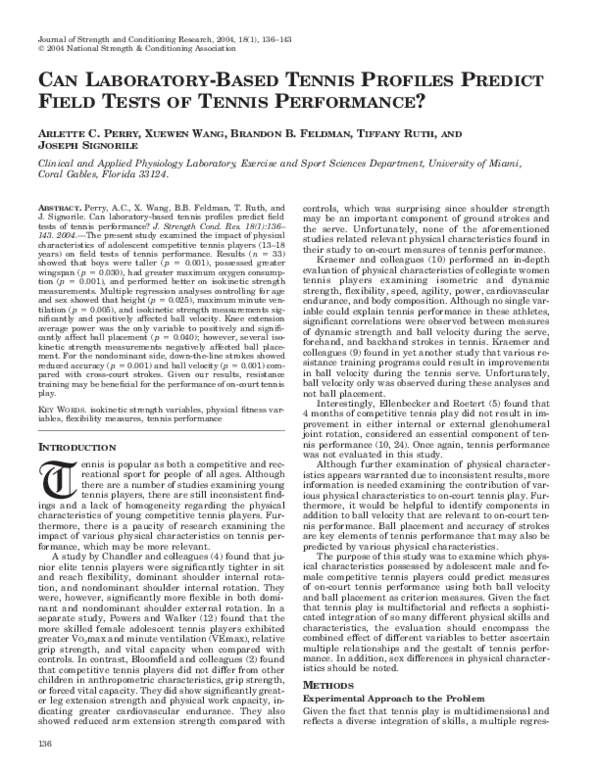 (PDF) Can Laboratory-Based Tennis Profiles Predict Field Tests of ...