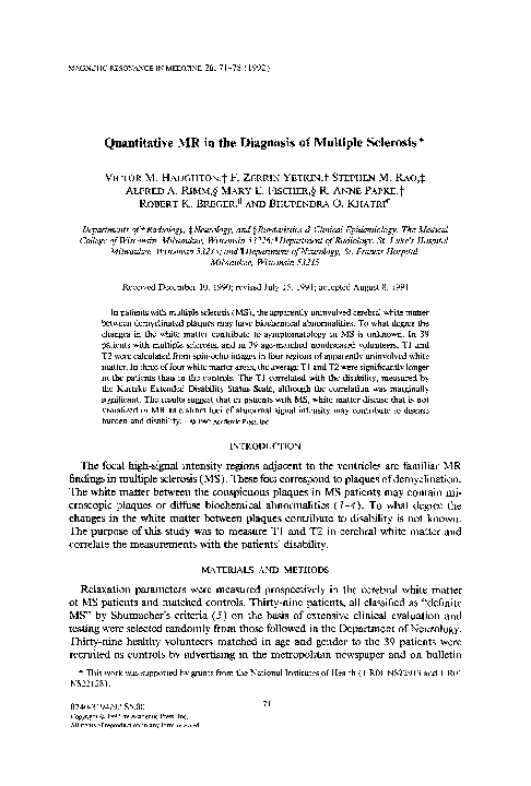 (PDF) MRI criteria for the diagnosis of multiple sclerosis: MAGNIMS ...