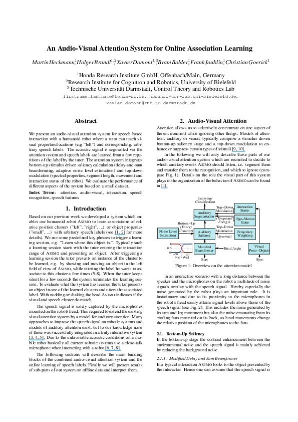 Pdf An Audio Visual Attention System For Online Association Learning