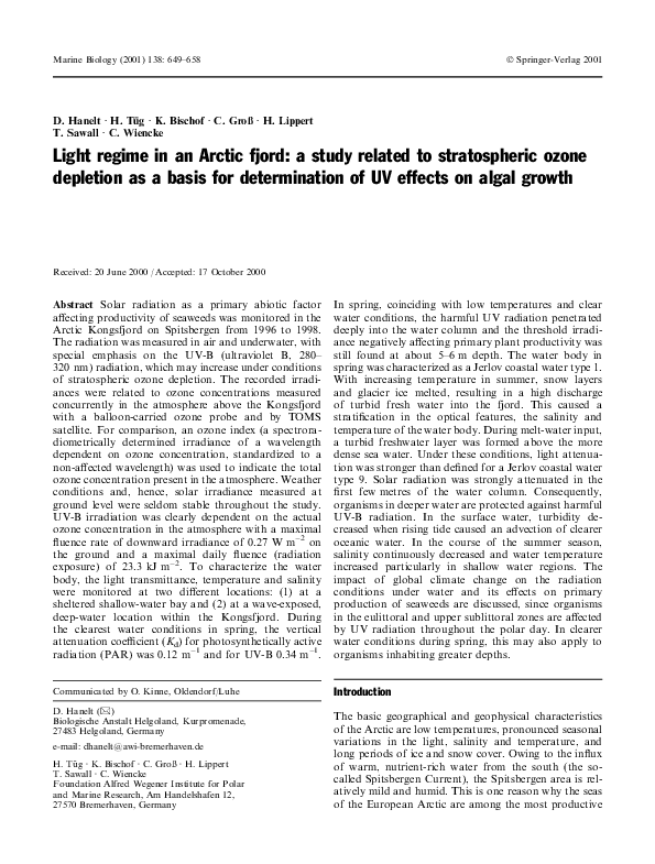 (PDF) Light regime in an Arctic fjord: a study related to stratospheric ...