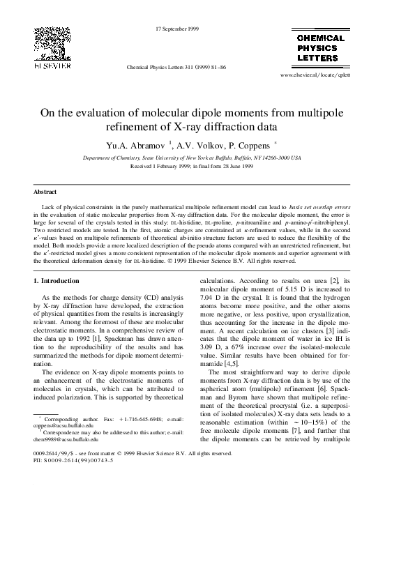 (PDF) On the evaluation of molecular dipole moments from multipole ...