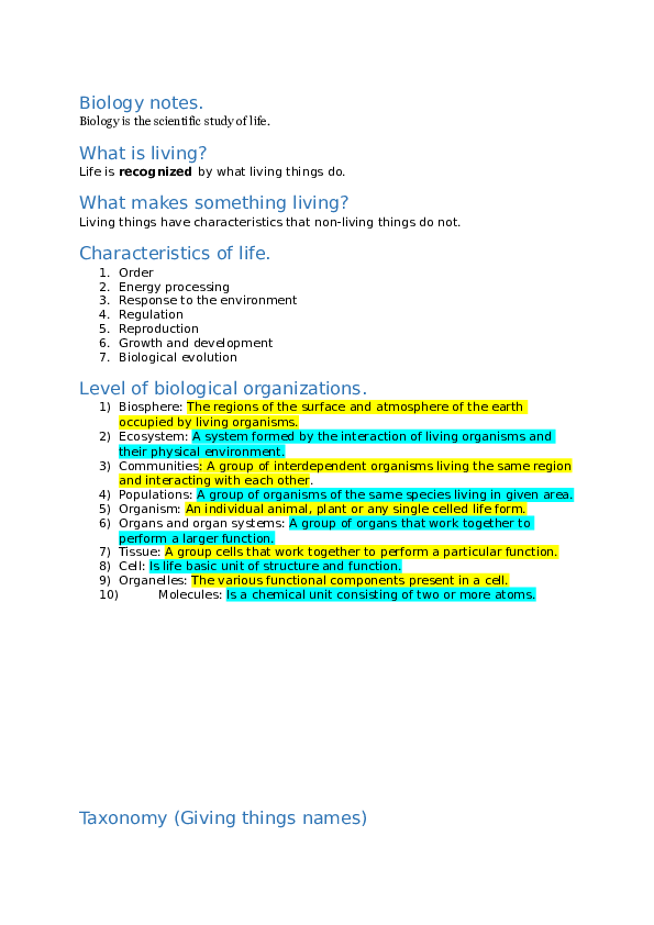 (DOC) Biology notes