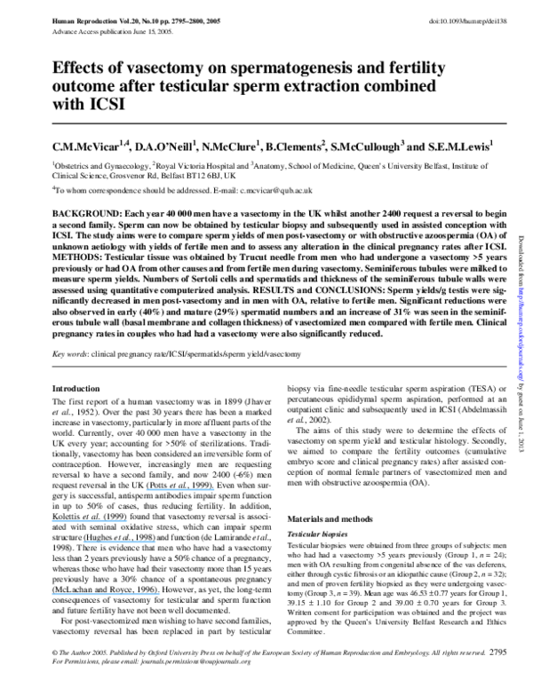 (PDF) Effects of Vasectomy on Spermatogenesis and Fertility Outcome ...