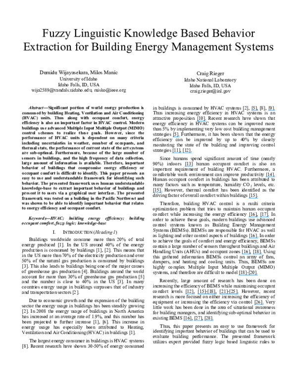 (PDF) Fuzzy linguistic knowledge based behavior extraction for building energy management systems