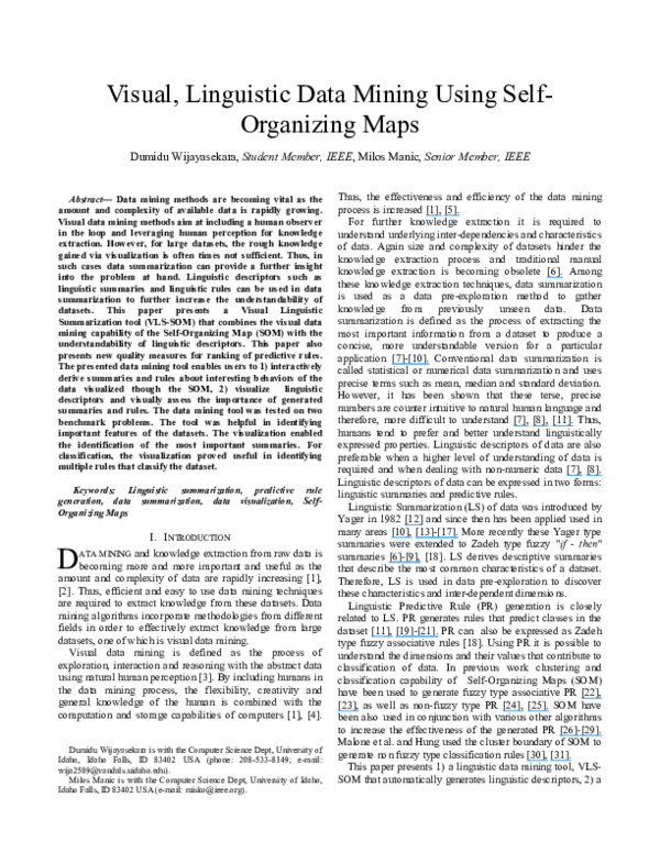 (PDF) Visual, linguistic data mining using Self- Organizing Maps