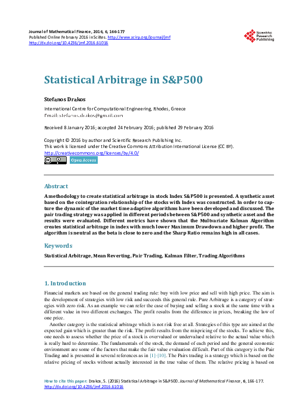 (PDF) Statistical Arbitrage in S&P500