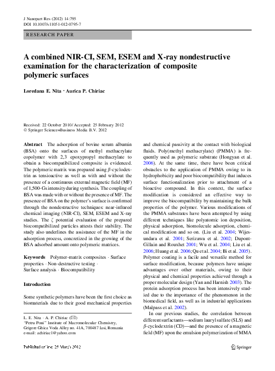 (PDF) NIR-CI, SEM, and X-ray Techniques for BSA-Polymer Characterization