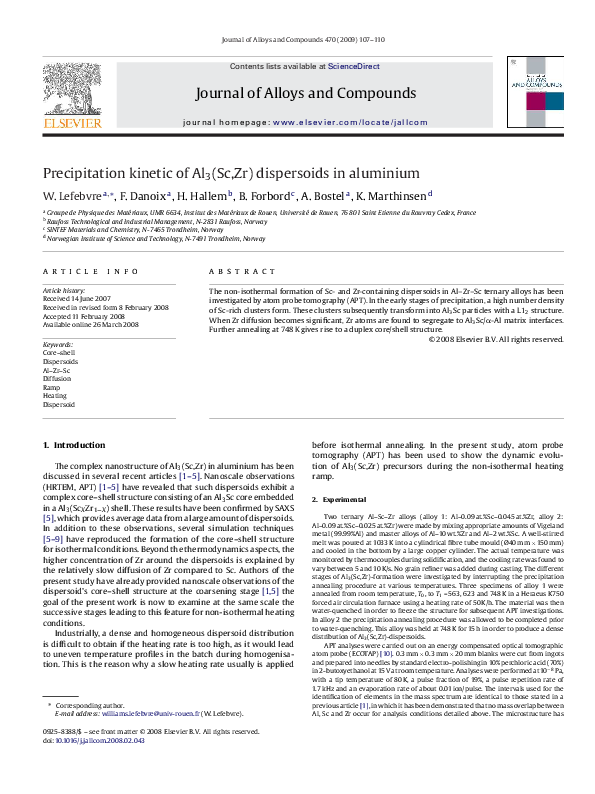 (PDF) Precipitation kinetic of Al3(Sc,Zr) dispersoids in aluminium