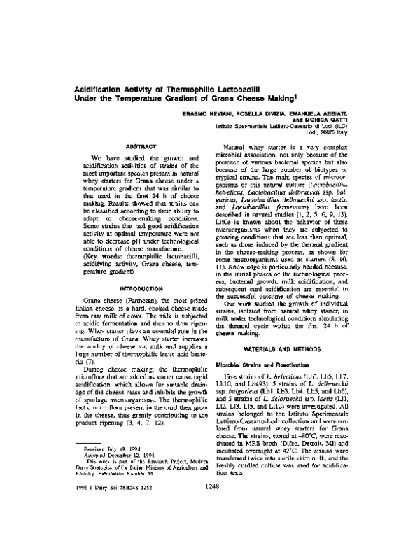 (PDF) Acidification Activity of Thermophilic Lactobacilli Under the ...