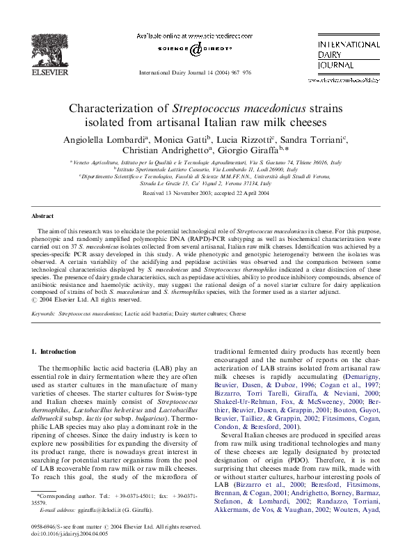 (PDF) Characterization of Streptococcus macedonicus strains isolated ...