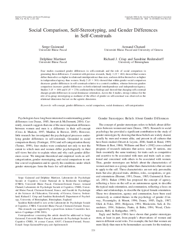 (PDF) Social comparison, self-stereotyping, and gender differences in ...