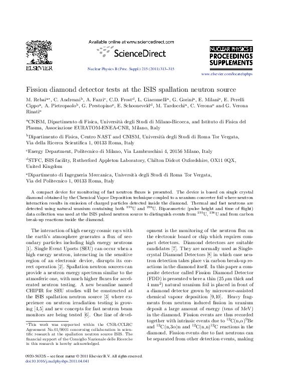 (PDF) Fission diamond detector tests at the ISIS spallation neutron source
