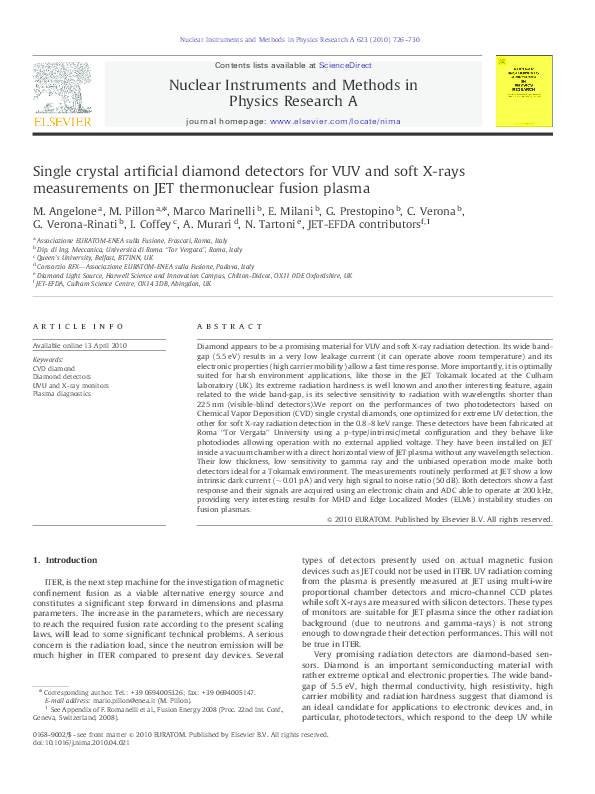(PDF) Single crystal artificial diamond detectors for VUV and soft X ...