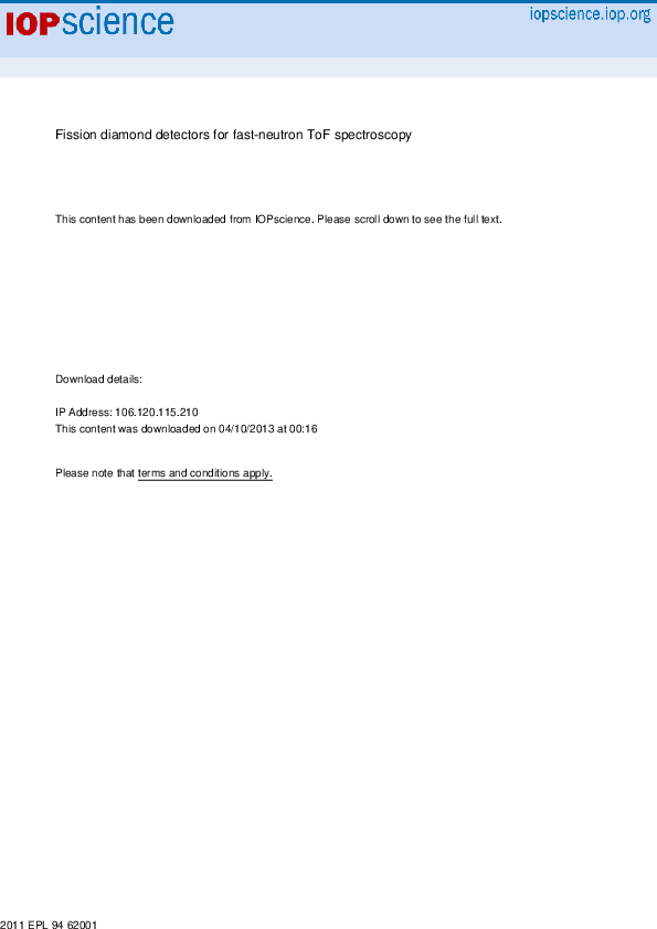 (PDF) Fission diamond detectors for fast-neutron ToF spectroscopy