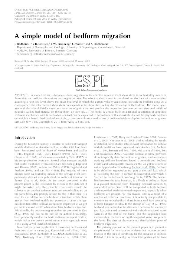 (PDF) A simple model of bedform migration