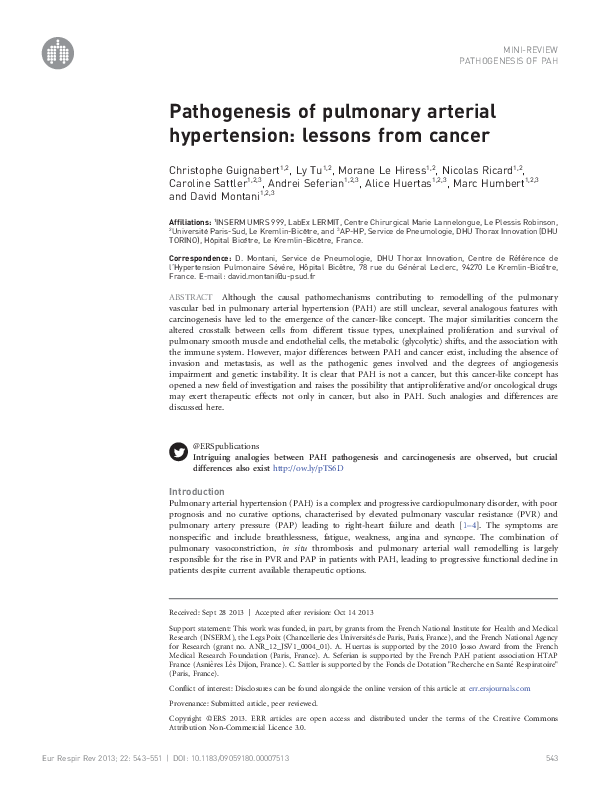 (PDF) Pathogenesis of pulmonary arterial hypertension: lessons from cancer