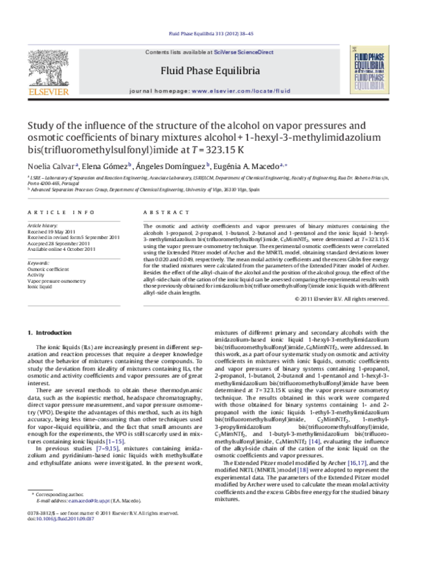 (PDF) Study of the influence of the structure of the alcohol on vapor ...