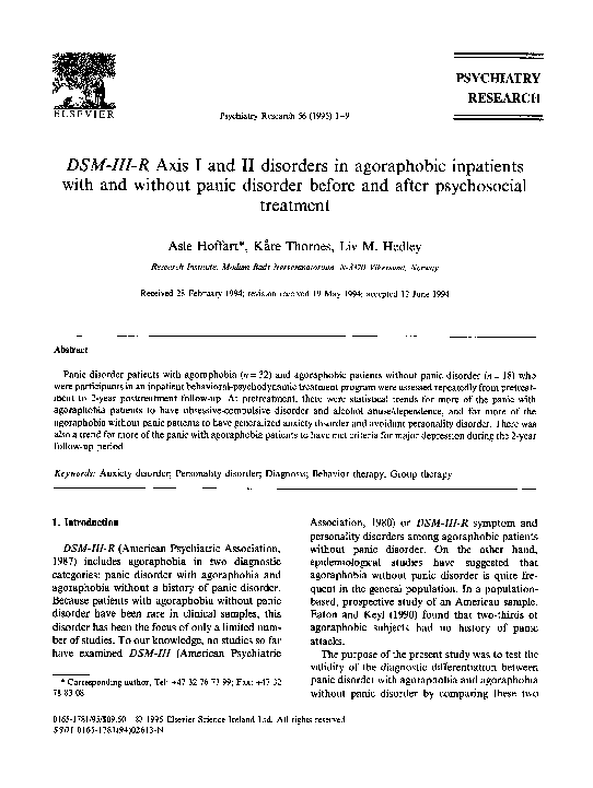 (PDF) DSM-III-R Axis I and II disorders in agoraphobic inpatients with ...
