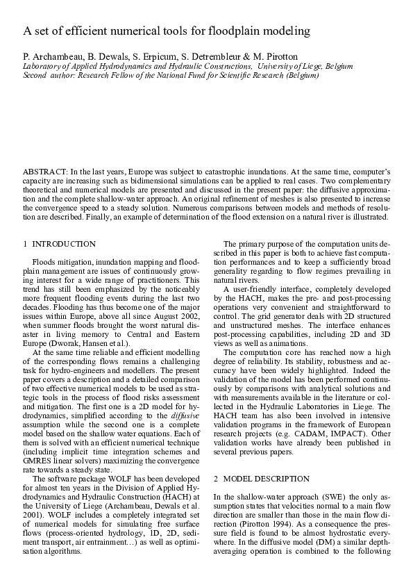 (PDF) A set of efficient numerical tools for floodplain modelling