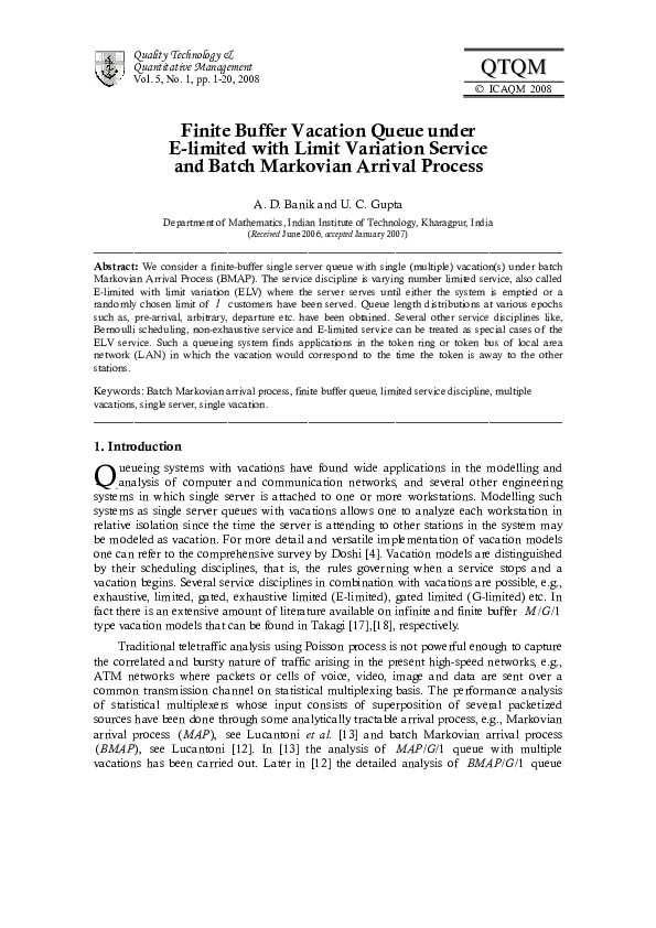 (PDF) Finite buffer vacation models under E-limited with limit variation service and Markovian ...
