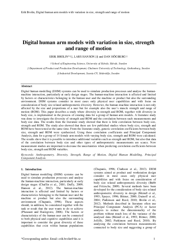 (PDF) Digital human arm models with variation in size, strength and ...