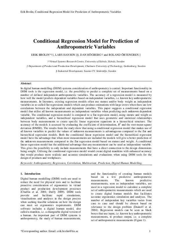 (PDF) Conditional Regression Model for Prediction of Anthropometric Variables