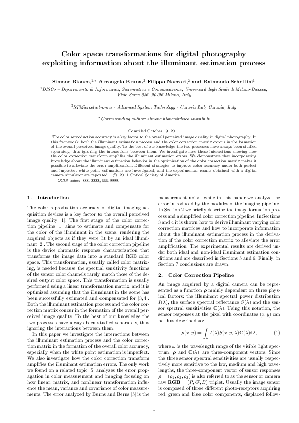 (PDF) Color space transformations for digital photography exploiting information about the ...