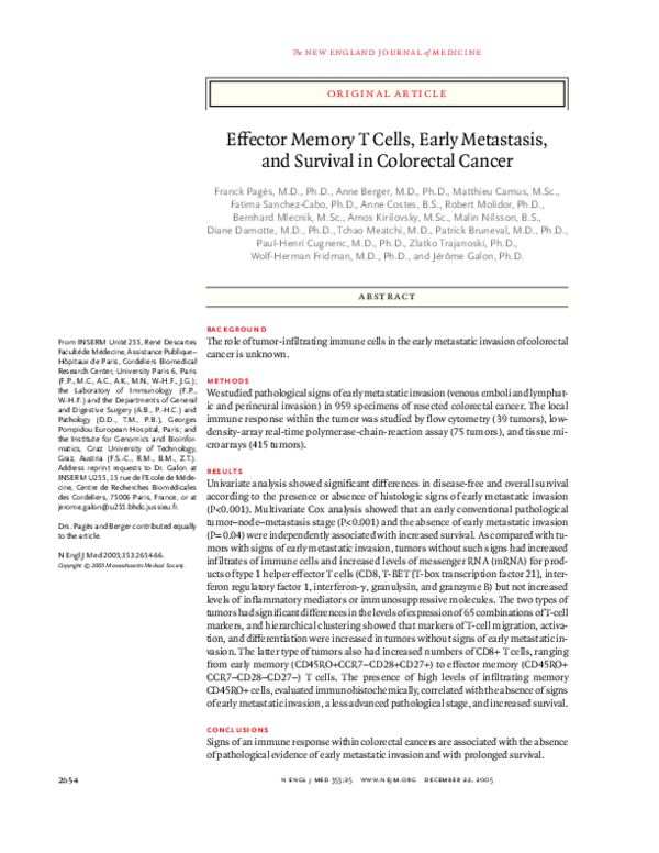 (PDF) Effector Memory T Cells, Early Metastasis, and Survival in ...