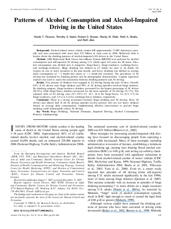 (PDF) Patterns of Alcohol Consumption and Alcohol-Impaired Driving in ...