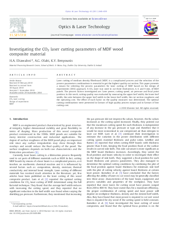 (PDF) Investigating the CO2 laser cutting parameters of MDF wood ...